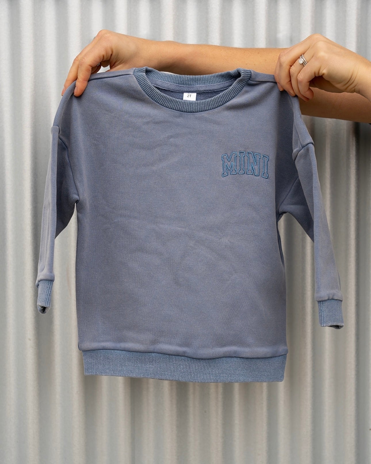 Pocket Placement "MINI" Drop Shoulder Crewneck - WASHED DENIM ...